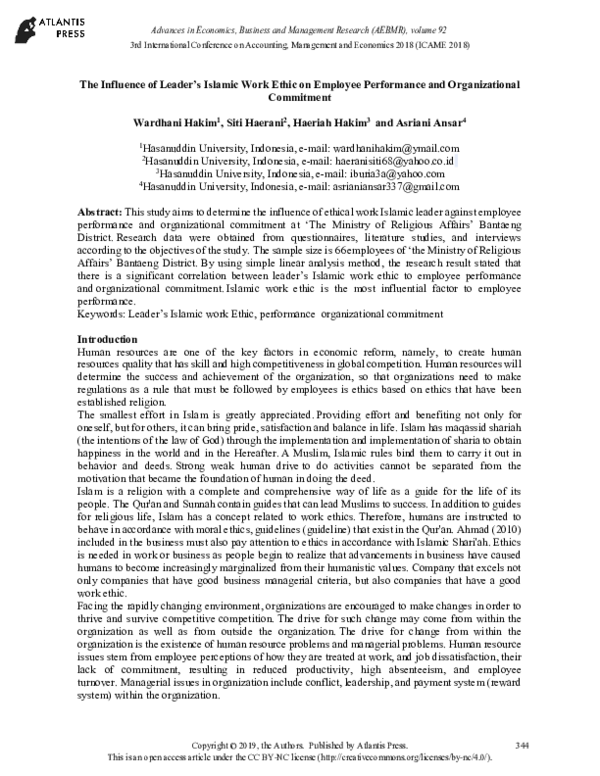 (PDF) The Influence of Leader’s Islamic Work Ethic on Employee ...