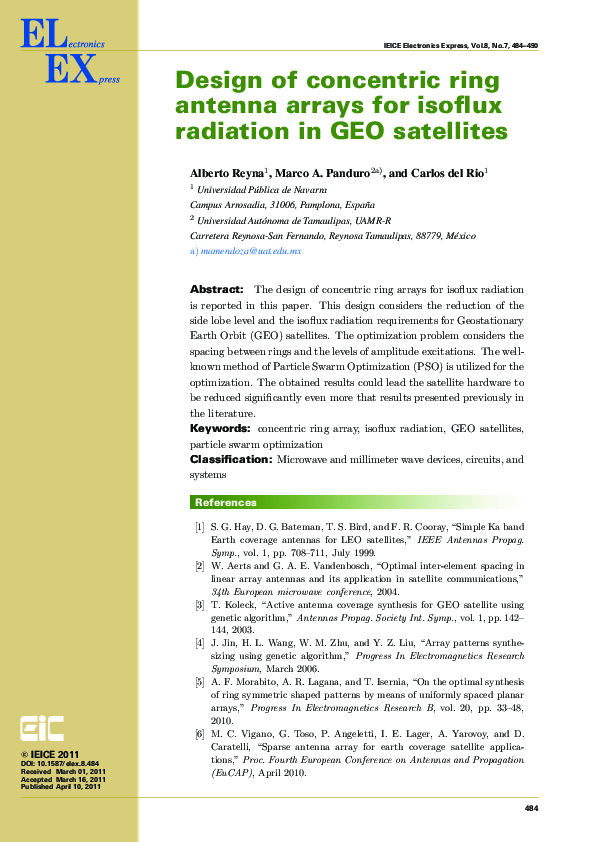 Pdf Design Of Concentric Ring Antenna Arrays For Isoflux Radiation In Geo Satellites Carlos 