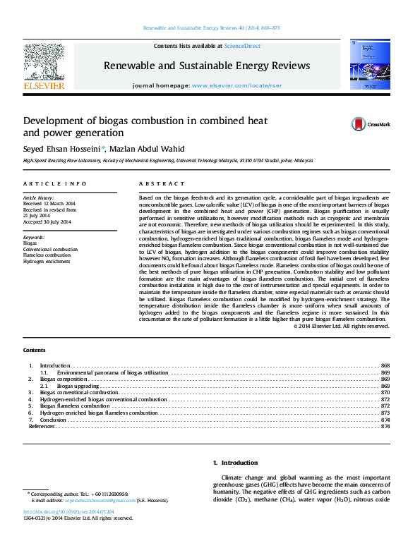 (PDF) Development of biogas combustion in combined heat and power ...