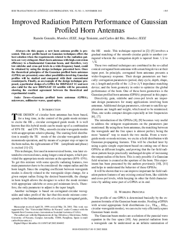 (PDF) Improved radiation pattern performance of Gaussian profiled horn antennas