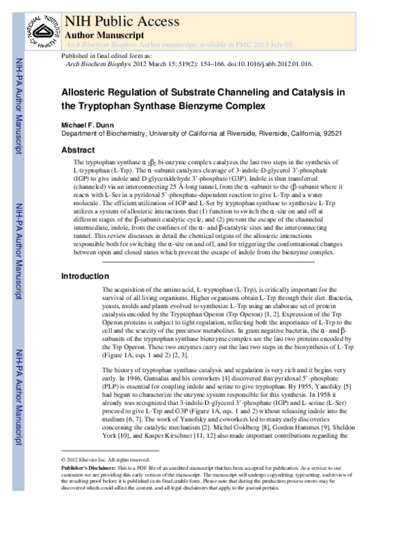 (PDF) Allosteric regulation of substrate channeling and catalysis in ...
