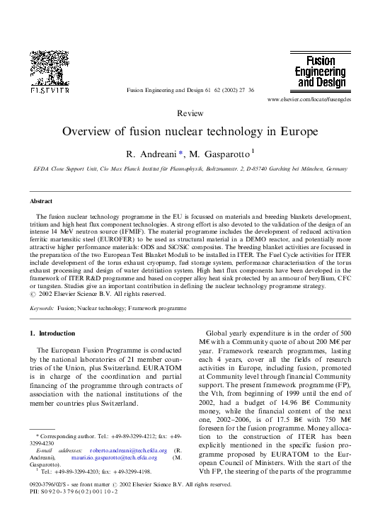 (PDF) Overview of fusion nuclear technology in Europe