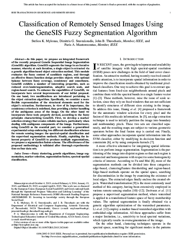 (PDF) Classification of remotely sensed images using clonal selection theory of Artificial ...