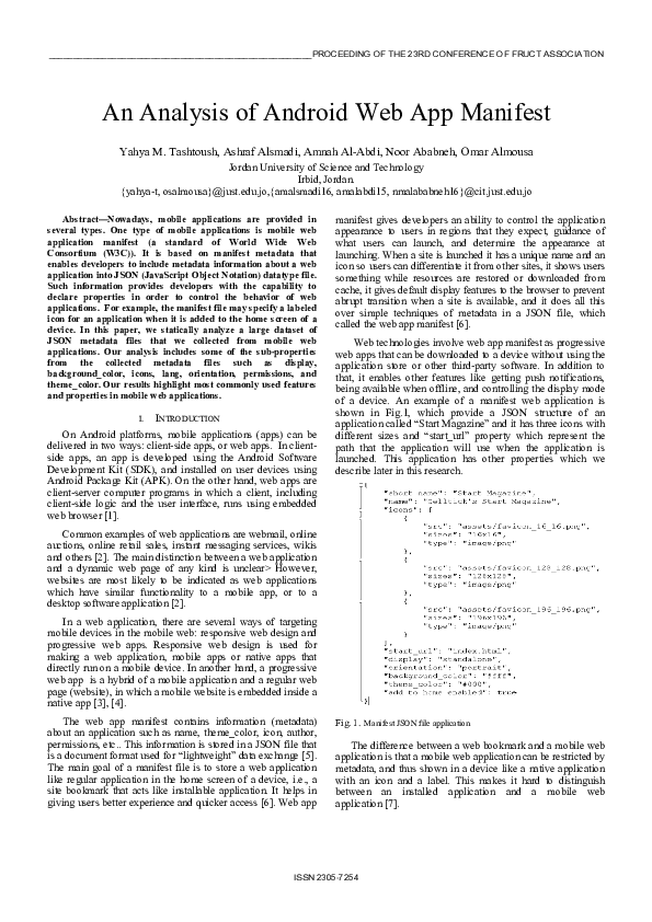 (PDF) Analysis of Mobile Web App Manifest Metadata Features