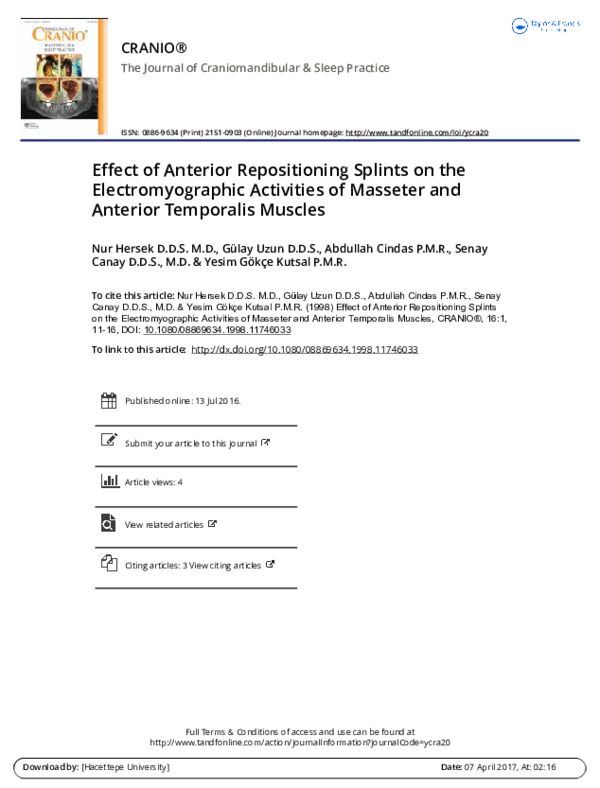 (PDF) Effect of Anterior Repositioning Splints on the Electromyographic ...