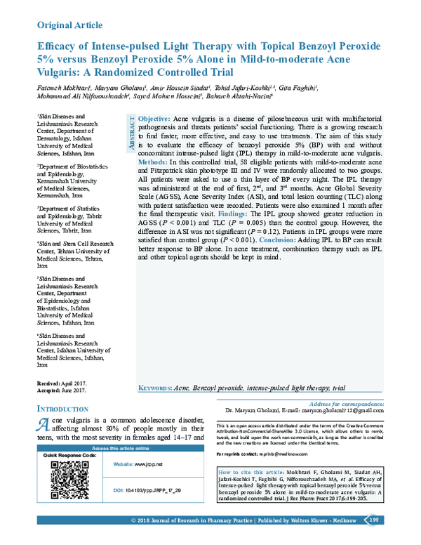 (PDF) Efficacy of intense-pulsed light therapy with topical benzoyl ...