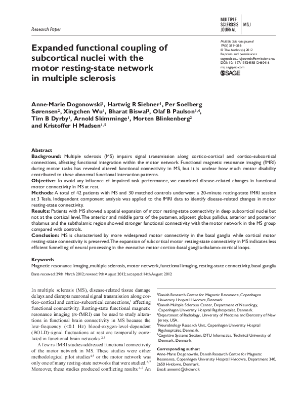 (PDF) Expanded functional coupling of subcortical nuclei with the motor resting-state network in ...