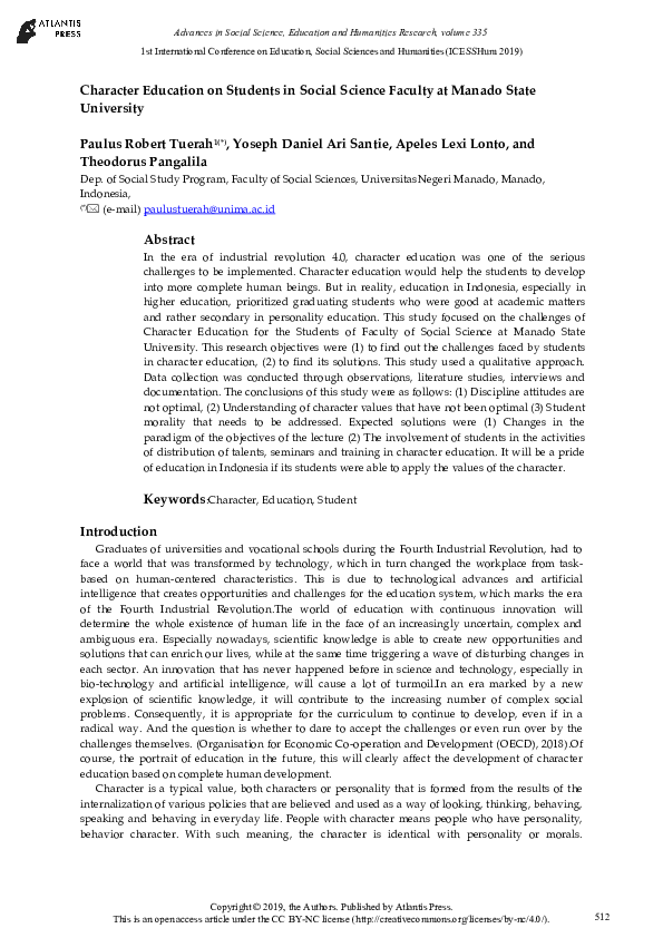 (PDF) Character Education on Students in Social Science Faculty at ...