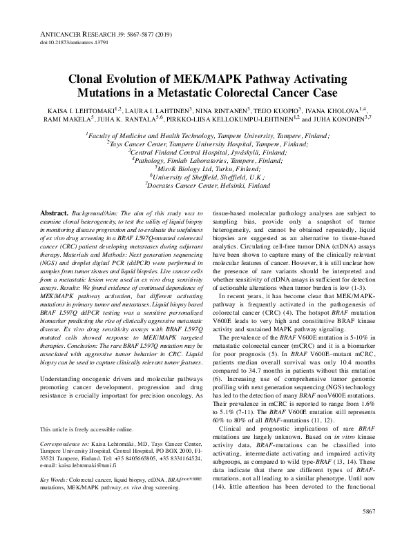 (PDF) Clonal Evolution of BRAF L597Q in CRC
