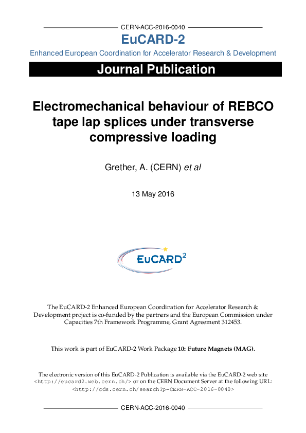 (PDF) Electromechanical behaviour of REBCO tape lap splices under ...