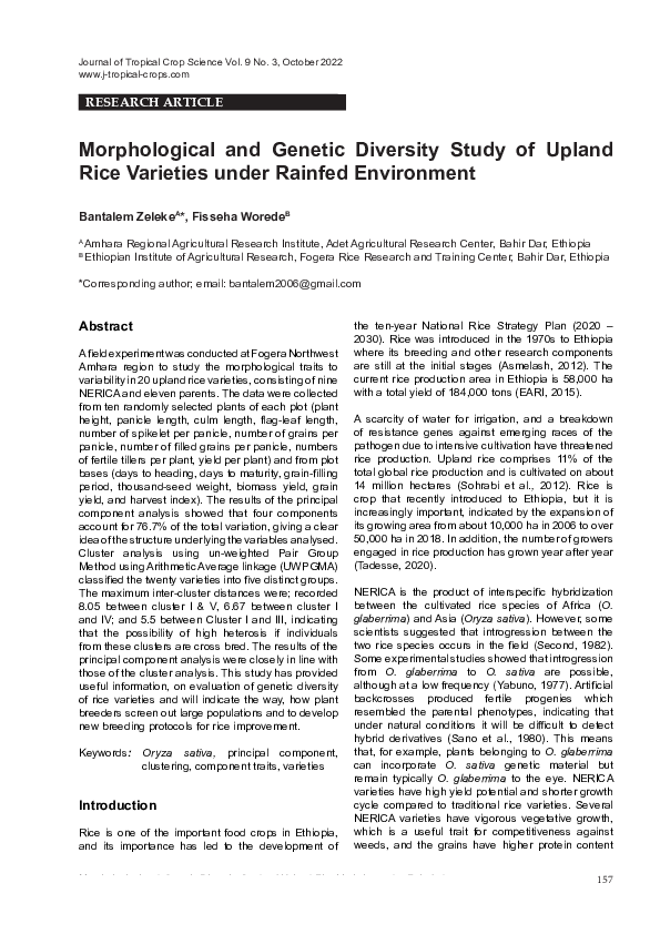 (PDF) Morphological and Genetic Diversity Study of Upland Rice Varieties under Rain-fed ...