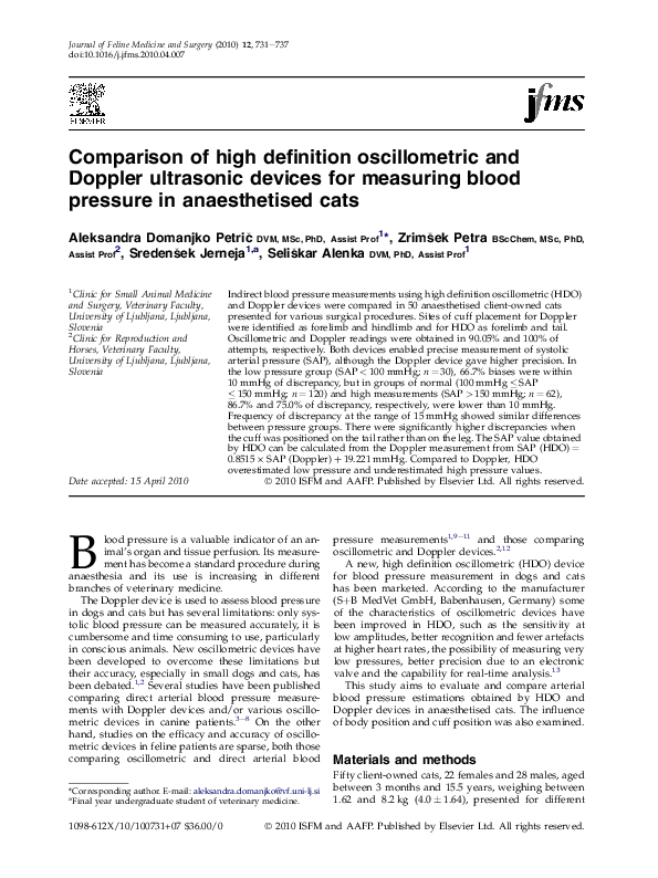 (PDF) Comparison of high definition oscillometric and Doppler ...