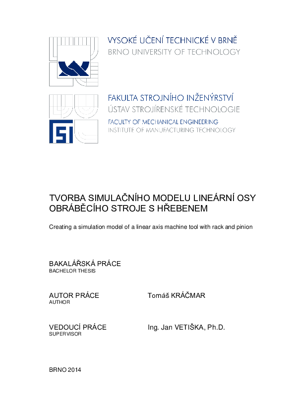 (PDF) Creating a simulation model of a linear axis machine tool with ...