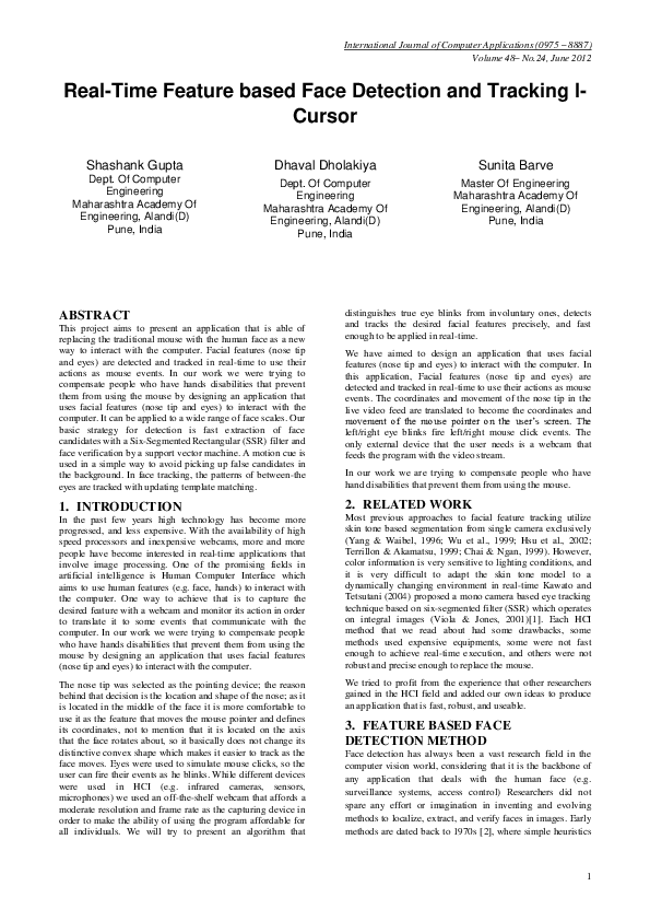 (PDF) Real-Time Feature based Face Detection and Tracking I-Cursor