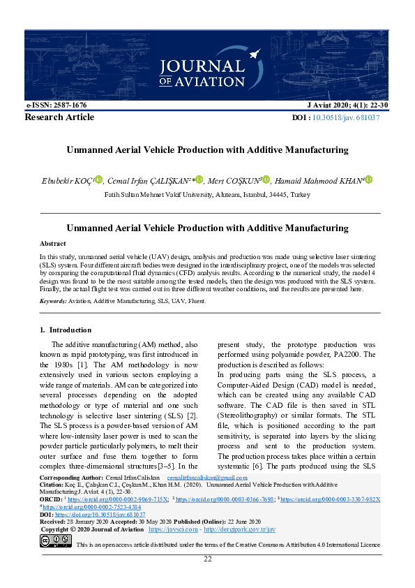 (PDF) Unmanned Aerial Vehicle Production With Additive Manufacturing