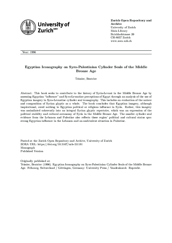 (PDF) Egyptian Iconography on Syro-Palestinian Cylinder Seals of the ...