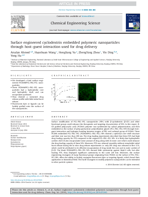 (PDF) Surface engineered cyclodextrin embedded polymeric nanoparticles through host–guest ...