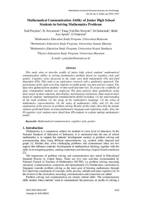 (PDF) Mathematical Communication Ability of Junior High School Students ...