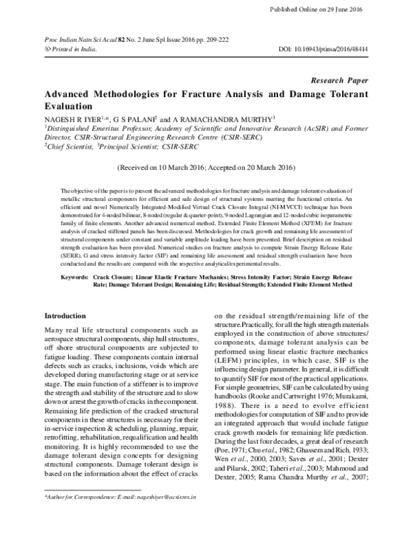 (PDF) Advanced Methodologies for Fracture Analysis and Damage Tolerant Evaluation