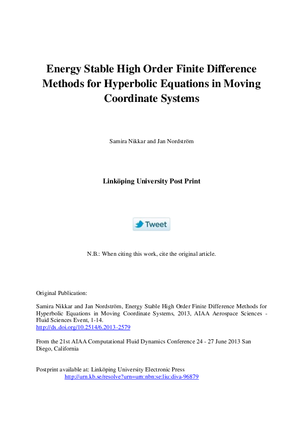 (PDF) Energy Stable High Order Finite Difference Methods for Hyperbolic Equations in Moving ...