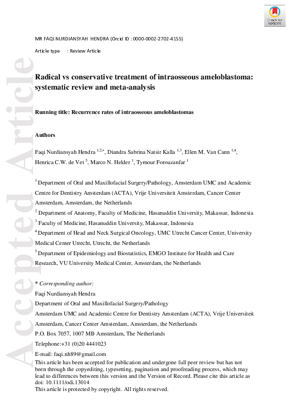 (PDF) Radical vs conservative treatment of intraosseous ameloblastoma ...