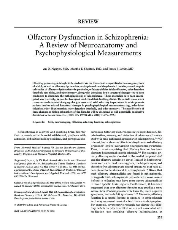 (PDF) Olfactory Dysfunction in Schizophrenia: A Review of Neuroanatomy and Psychophysiological ...