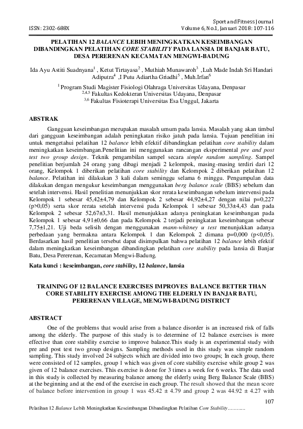 (PDF) Pelatihan 12 Balance Lebih Meningkatkan Keseimbangan Dibandingkan ...