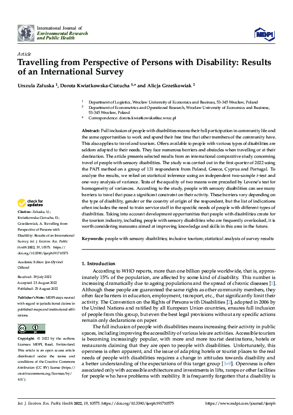 (PDF) Travelling from Perspective of Persons with Disability: Results ...