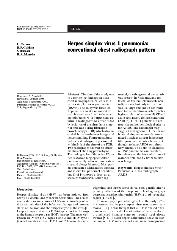 (PDF) Herpes simplex virus 1 pneumonia: conventional chest radiograph ...