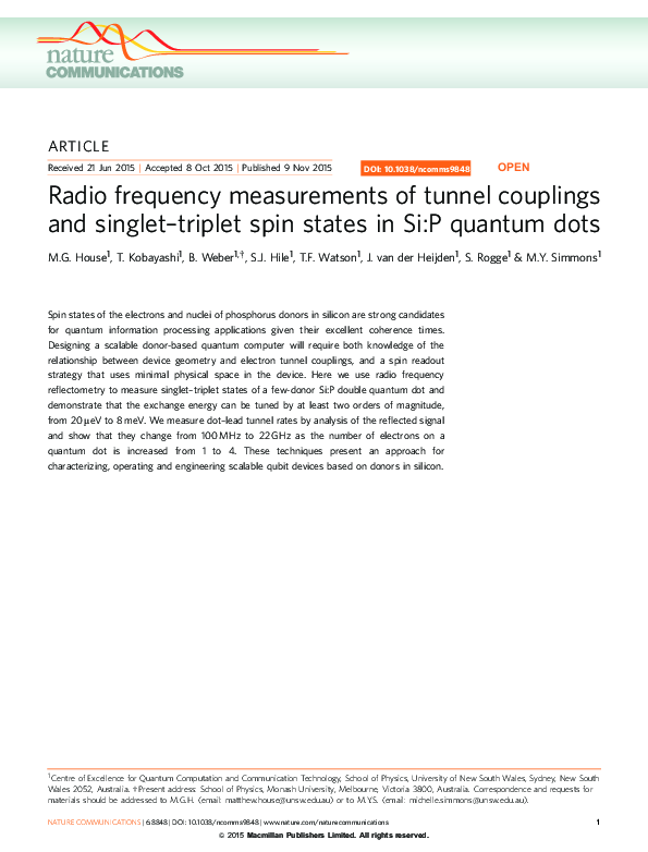 (PDF) Radio frequency measurements of tunnel couplings and singlet ...