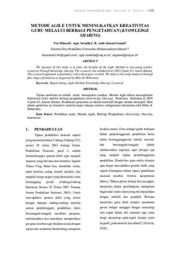(PDF) Metode Agile Untuk Meningkatkan Kreativitas Guru Melalui Berbagi Pengetahuan (Knowledge ...
