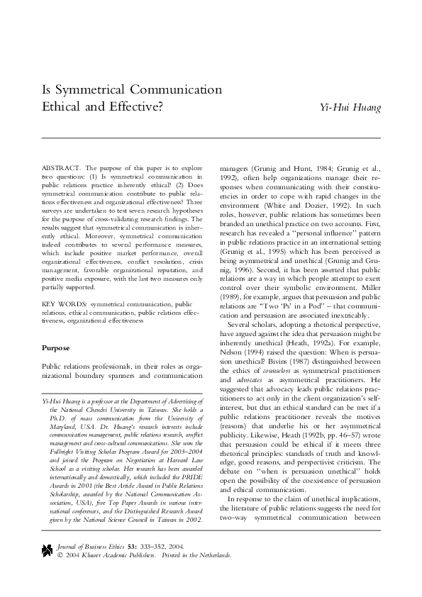 (PDF) Is Symmetrical Communication Ethical and Effective?
