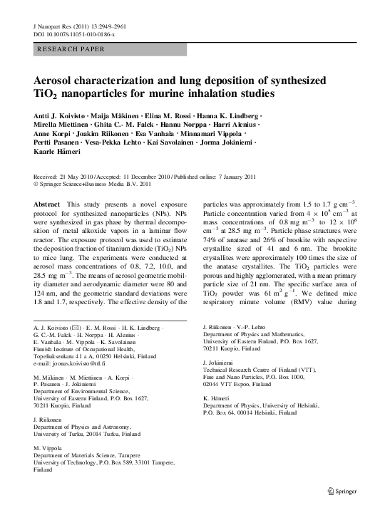 (PDF) Aerosol characterization and lung deposition of synthesized TiO2 ...