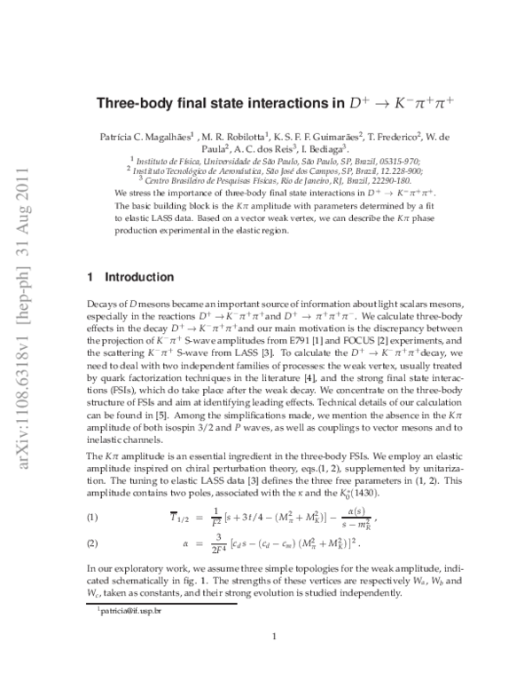 (PDF) Three-body FSIs in D+ ---> K- pi+ pi+