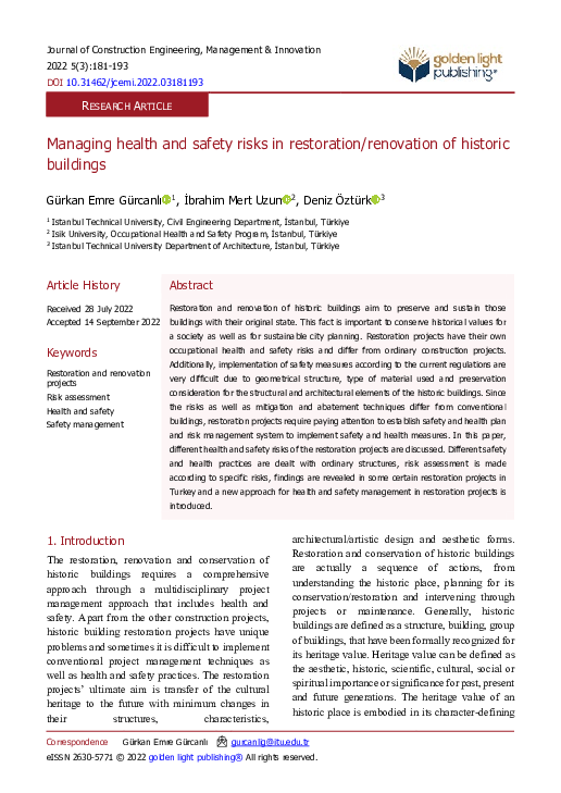 (PDF) Managing health and safety risks in restoration/renovation of ... (PDF) Managing health and safety risks in restoration/renovation of ...