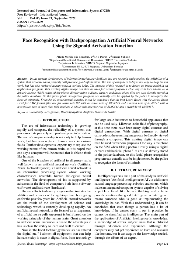 (PDF) Face Recognition with Backpropagation Artificial Neural Networks Using the Sigmoid ...
