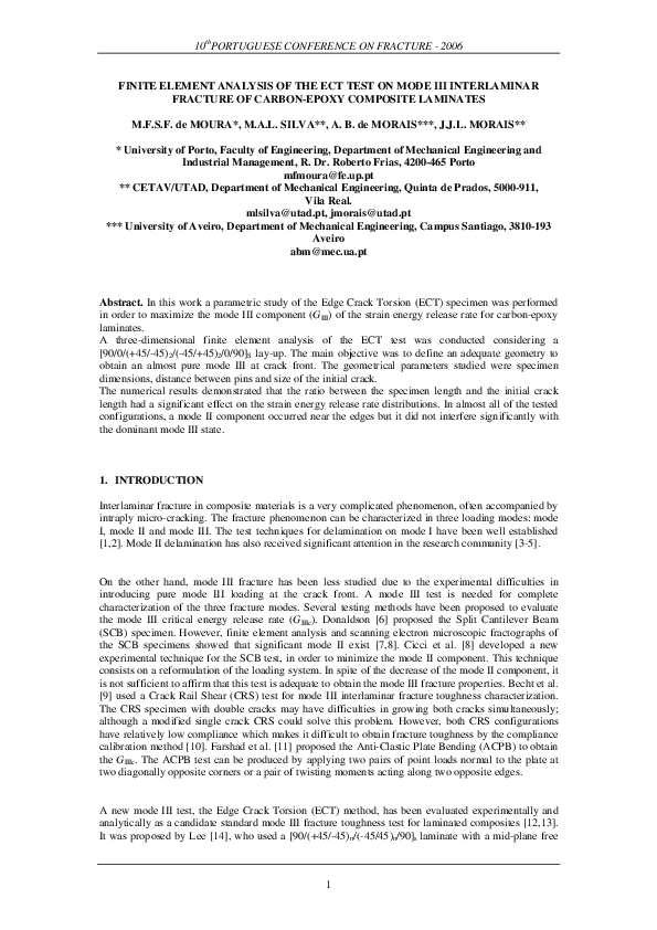 Pdf Mode Iii Interlaminar Fracture Of Carbon Epoxy Laminates Using A Four Point Bending Plate