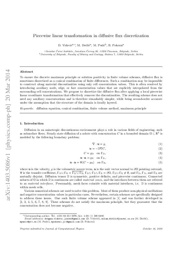 (PDF) Piecewise linear transformation in diffusive flux discretization