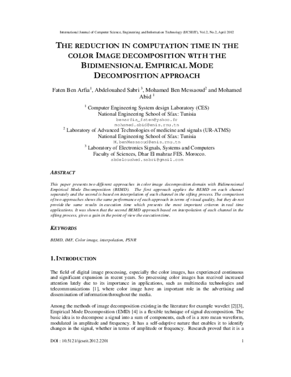 Pdf The Modified Bidimensional Empirical Mode Decomposition For Color Image Decomposition