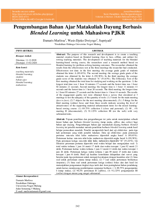 (PDF) Pengembangan Bahan Ajar Matakuliah Dayung Berbasis Blended ...