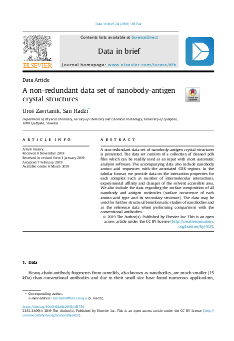 (PDF) A non-redundant data set of nanobody-antigen crystal structures