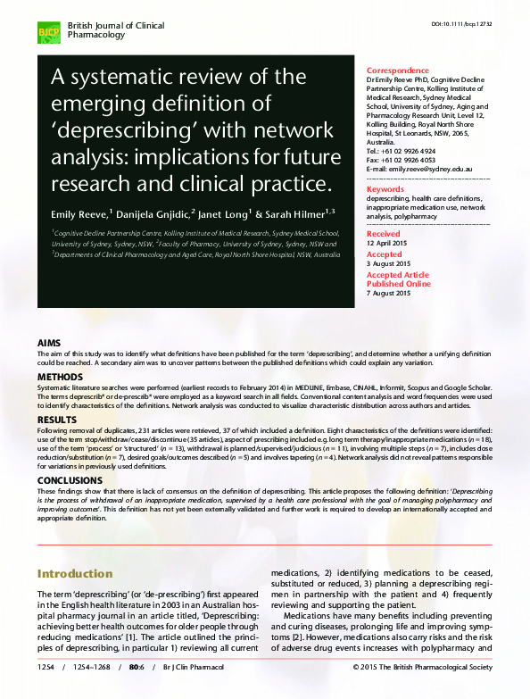 (PDF) A systematic review of the emerging definition of ‘deprescribing ...