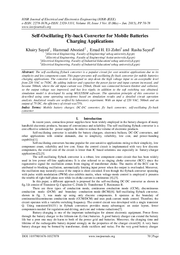 (PDF) Self-Oscillating Fly-back Converter for Mobile Batteries Charging ...