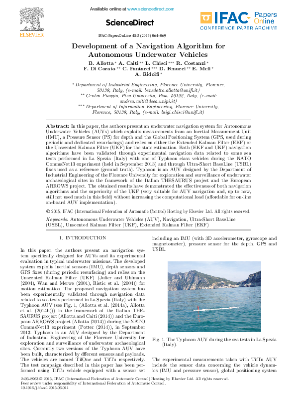 Pdf Development Of A Navigation Algorithm For Autonomous Underwater Vehicles