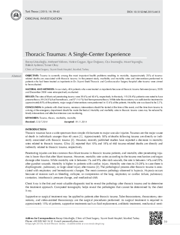 (PDF) Thoracic Traumas: A Single-Center Experience