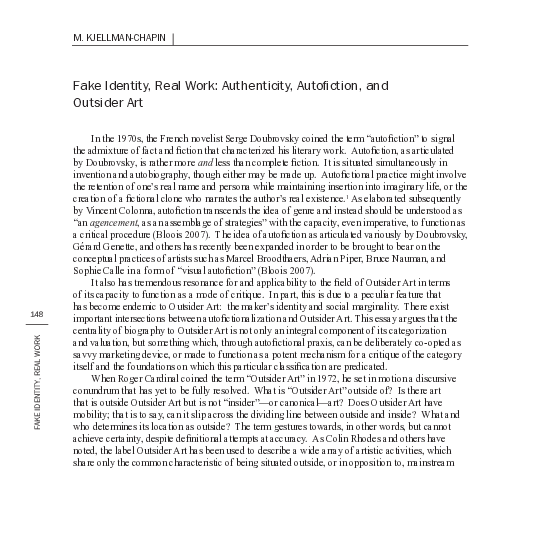 (PDF) Fake Identity, Real Work: Authenticity, Autofiction, and Outsider Art