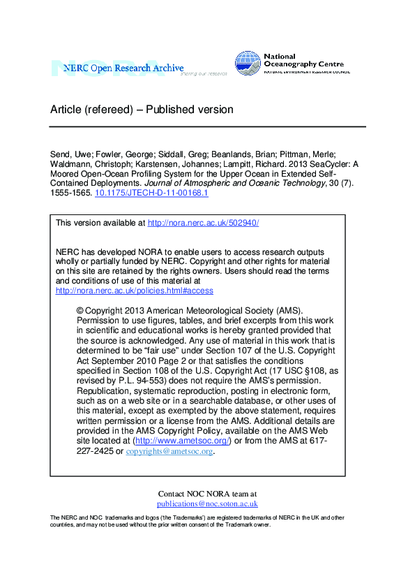 (PDF) SeaCycler: A Moored Open-Ocean Profiling System for the Upper ...