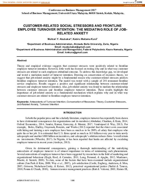 (PDF) Customer-related social stressors and front line employee ...