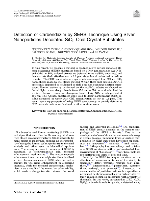 (PDF) Detection of Carbendazim by SERS Technique Using Silver Nanoparticles Decorated SiO2 Opal ...