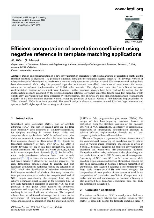 (PDF) Efficient computation of correlation coefficient using negative reference in template ...